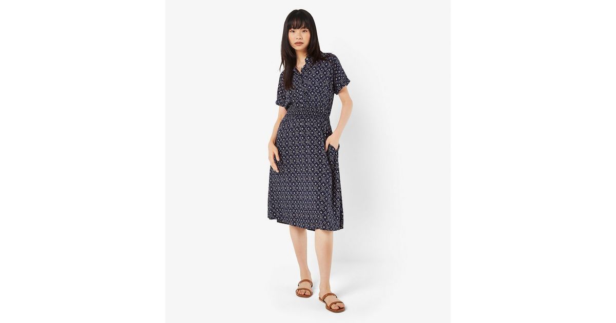 Apricot Navy Floral Print Collared Midi Dress New Look