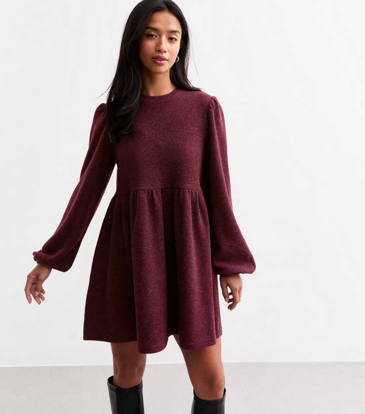 Petite Burgundy Soft Touch Mini Smock Dress | New Look
