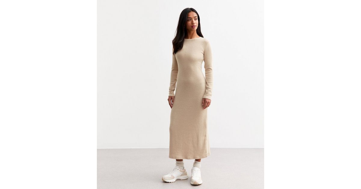 Petite Cream Rib Jersey Midi Dress | New Look