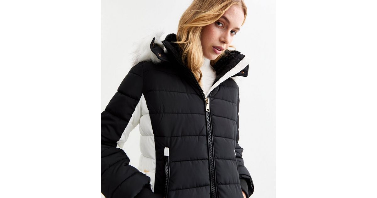 Cameo Rose Black Faux Fur Trim Hooded Puffer Jacket | New Look