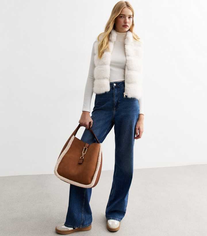 Cameo Rose Off White Faux Fur Gilet | New Look