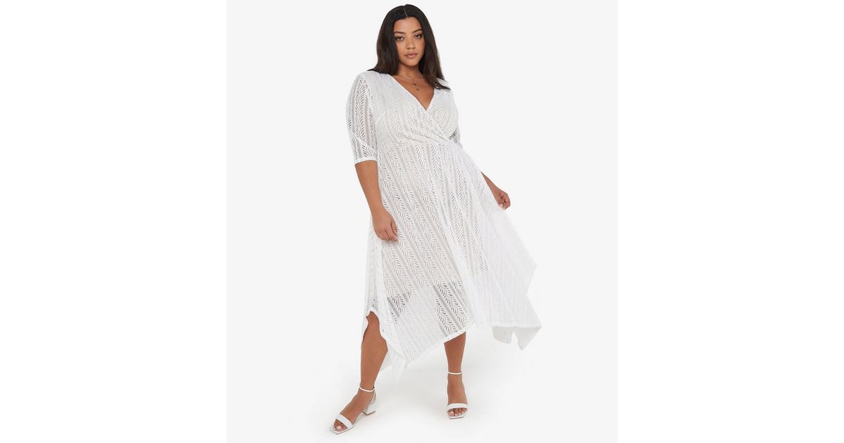 Apricot Curves Cream Lace Hanky Hem Midi Wrap Dress New Look