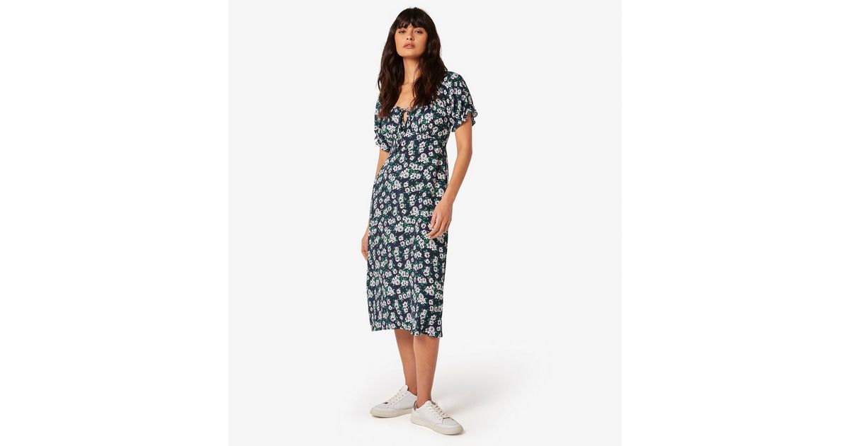 Apricot Navy Floral Ditsy Print Midi Dress New Look