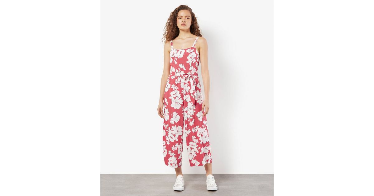 Apricot Coral Floral Print Jumpsuit | New Look
