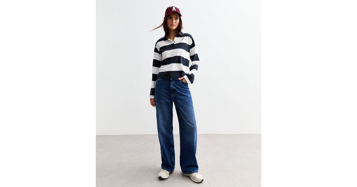 Navy Premium Heavyweight Cotton Rugby Stripe Jersey Top | New Look