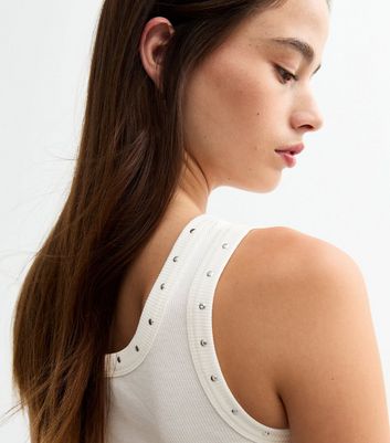 Off White Ribbed Stud Embellished Vest | New Look