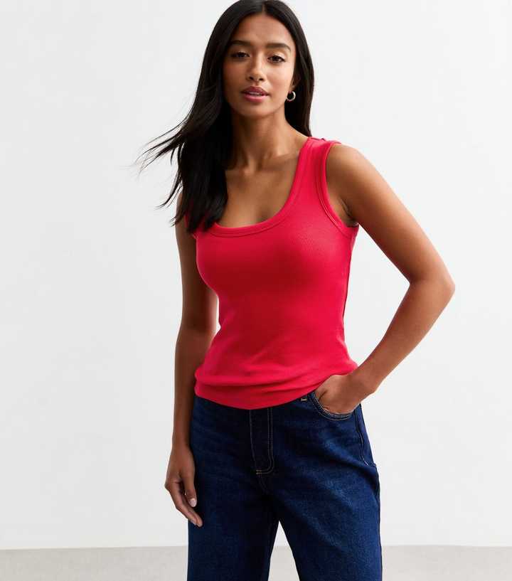 Petite Red Scoop Neck Ribbed Jersey Vest | New Look