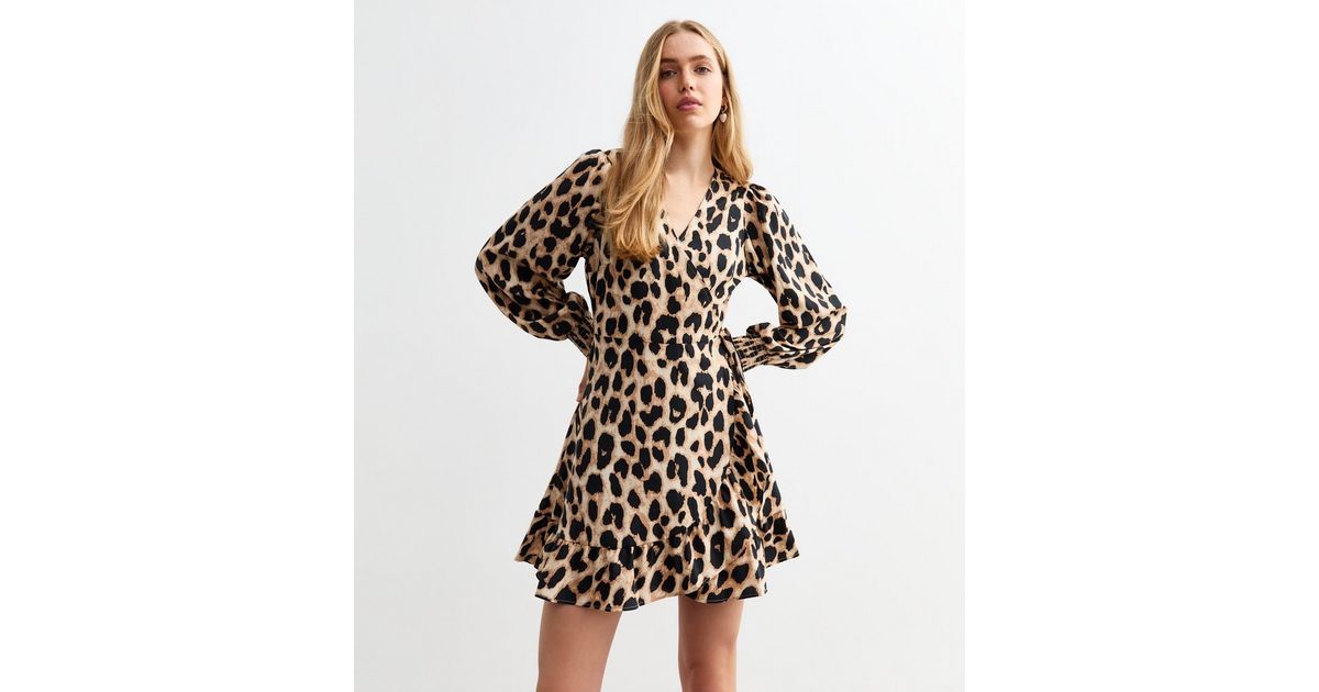 Brown Leopard Print Mini Wrap Dress | New Look