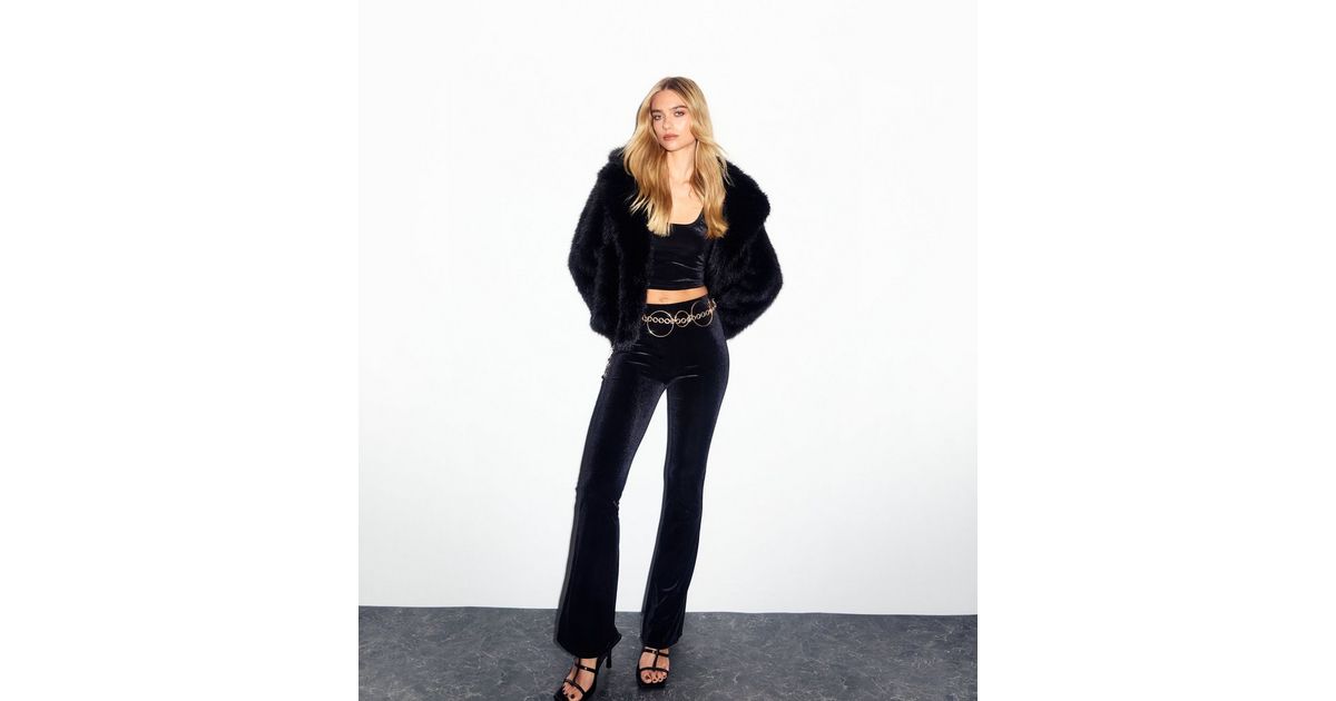 Black Velvet Kick Flare Trousers | New Look