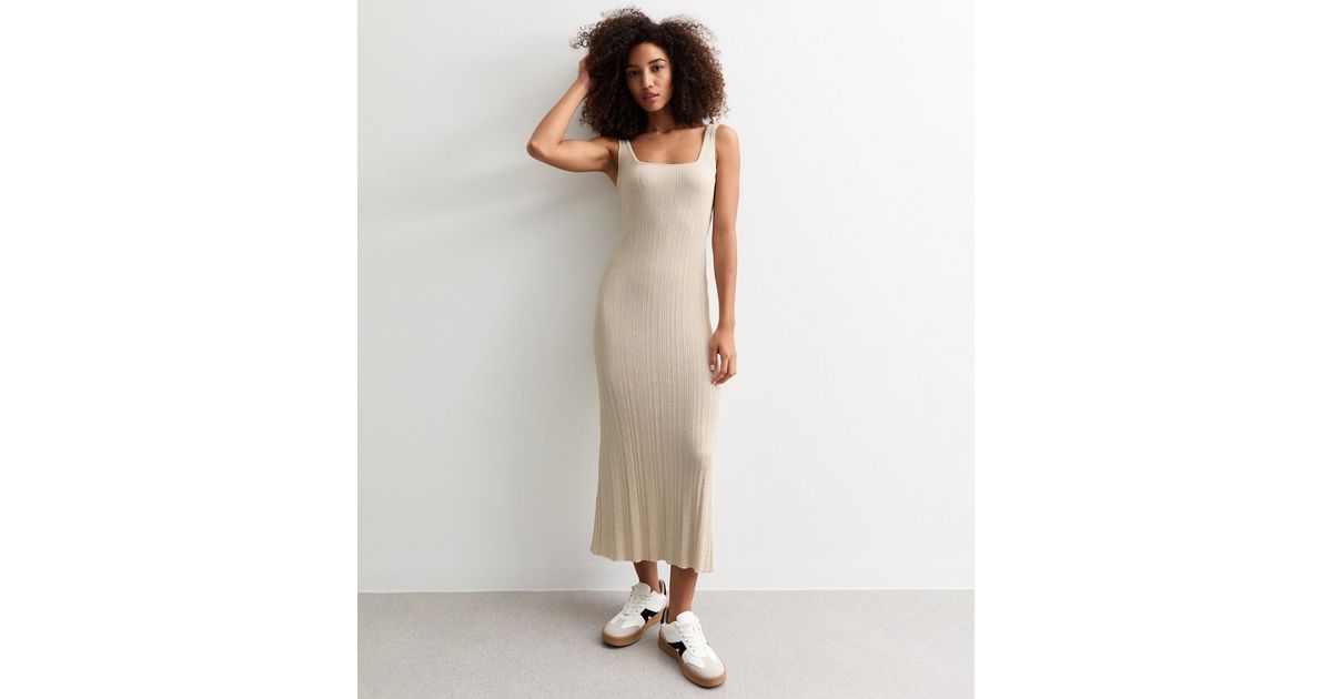 Cream Metallic Knit Square Vest Maxi Dress | New Look