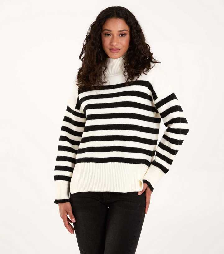 Blue Vanilla White High Neck Striped Jumper | New Look