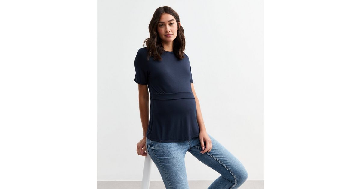 Maternity Navy Short Sleeve Jersey Nursing Top | New Look