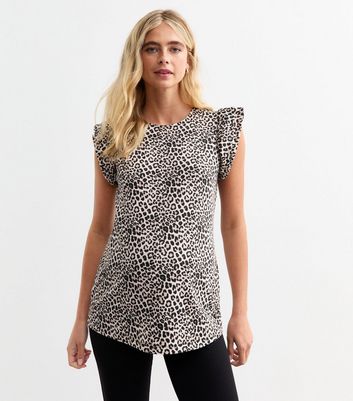 Maternity Brown Leopard Print Frill Trim Top | New Look