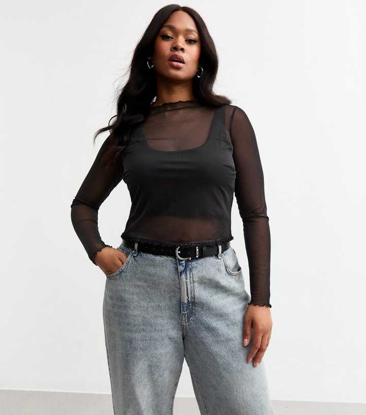 Black Mesh Shirt Gestreiftes Mesh Shirt Schwarz | Comma
