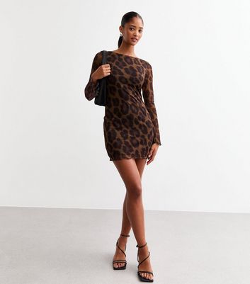 Brown Leopard Print Mesh Micro Mini Dress | New Look