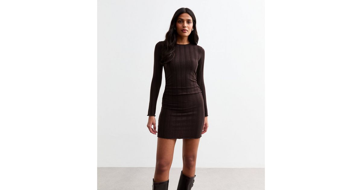 Brown Wide Rib Ruched Mini Dress | New Look