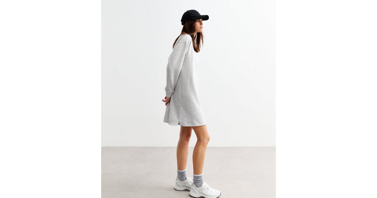 Grey Long Sleeve Crew Neck Mini Sweater Dress New Look