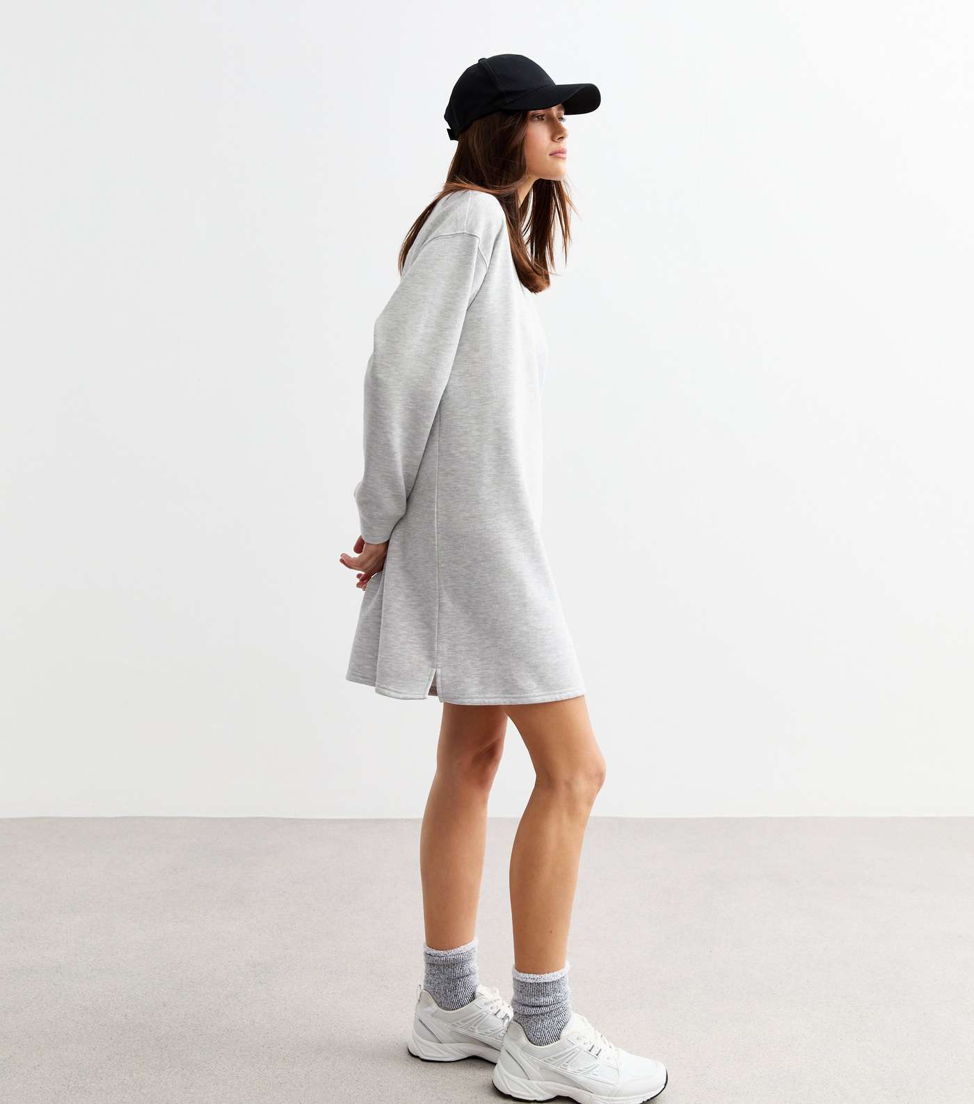 Grey Long Sleeve Crew Neck Mini Sweater Dress New Look