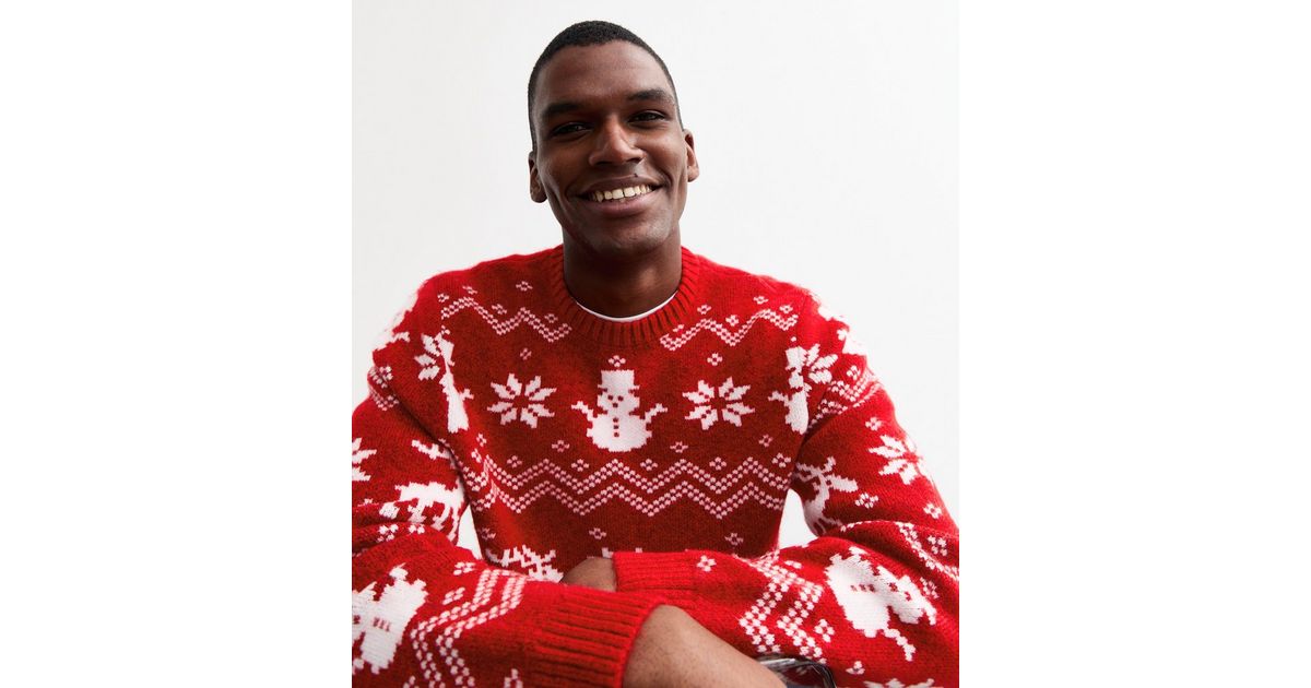Red Regular Snowman Illustration Jumper | New Look