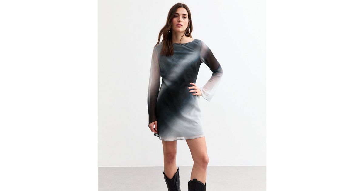 Grey Chiffon Ombré Flared Sleeve Micro Mini Dress | New Look