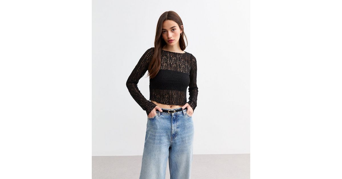Black Lace Long Sleeve Top | New Look
