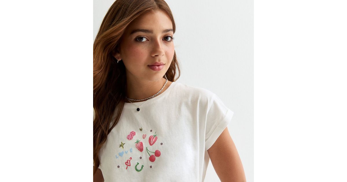 Girls White Cotton Berry Print T-Shirt | New Look