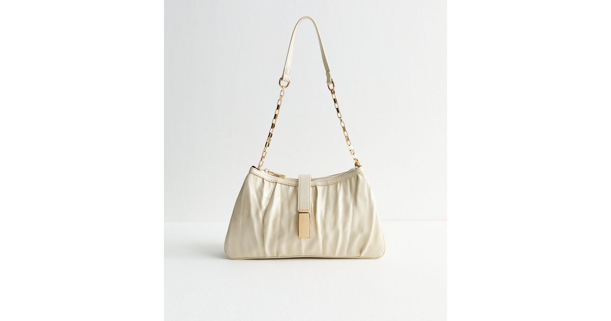 Cream Pleated Faux Leather Shoulder Bag | New Look