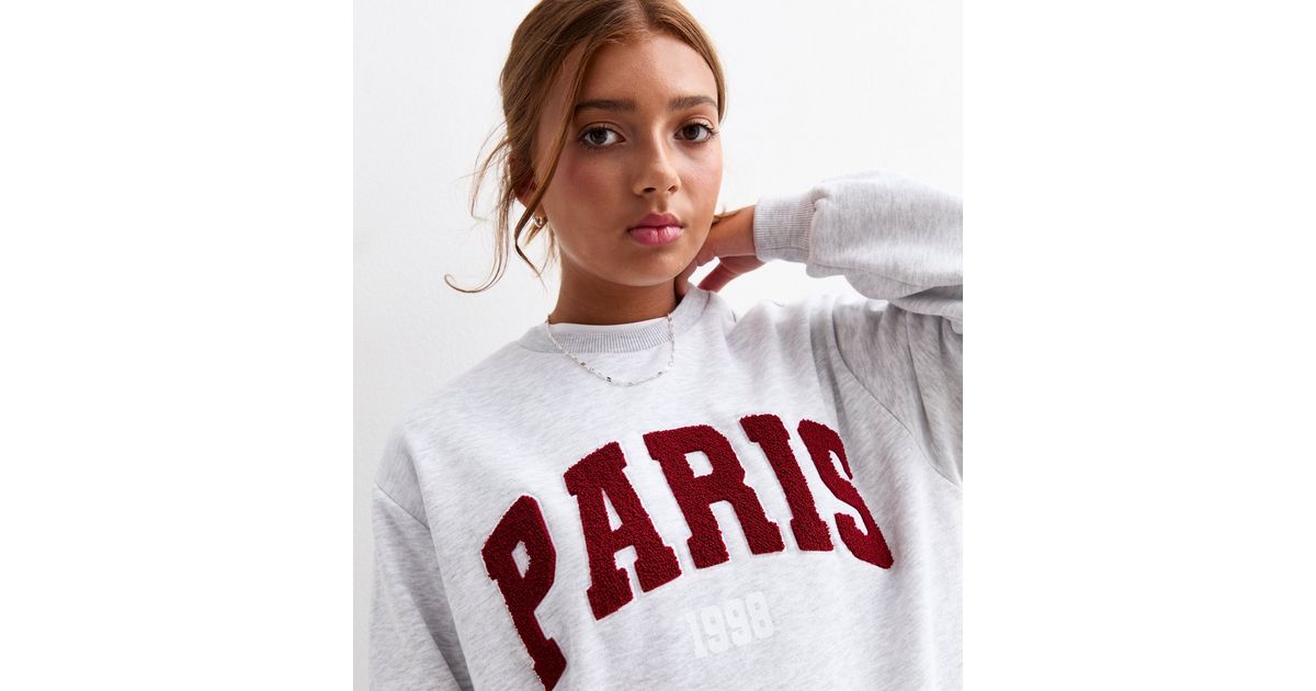 Girls Pale Grey Paris Appliqué Oversized Sweatshirt | New Look