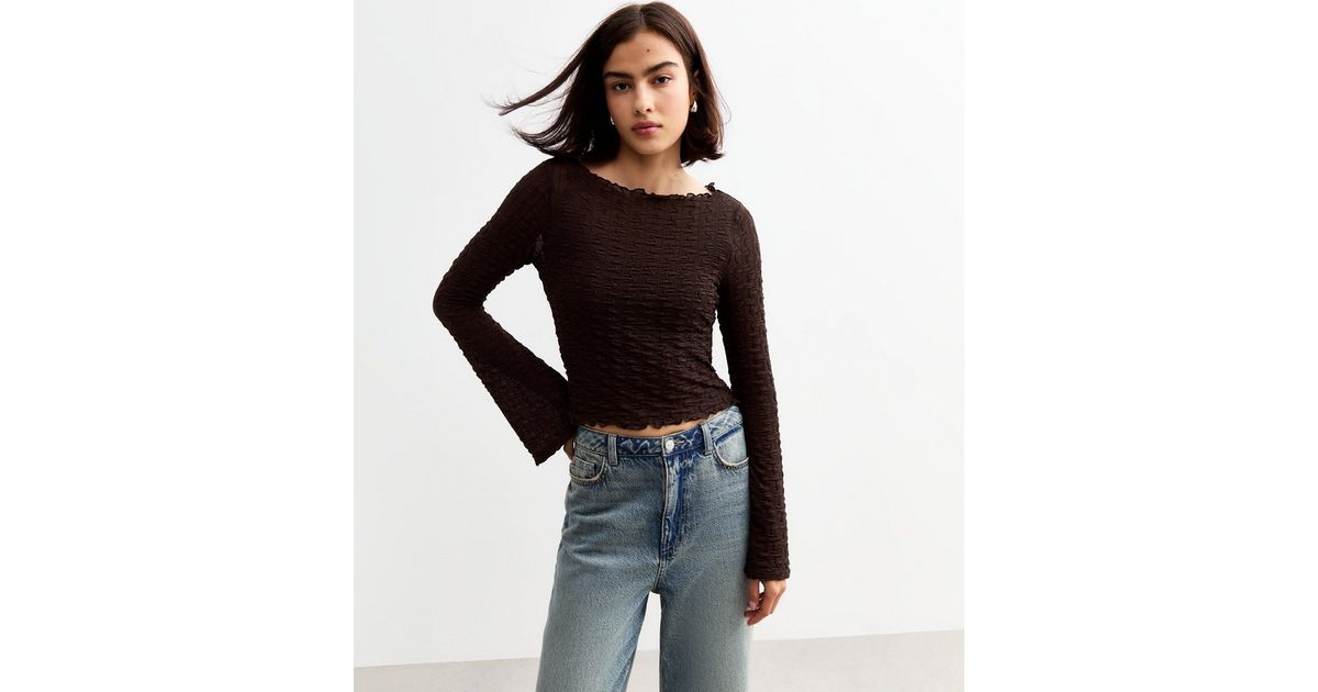Brown Textured Flared Sleeve Top | New Look
