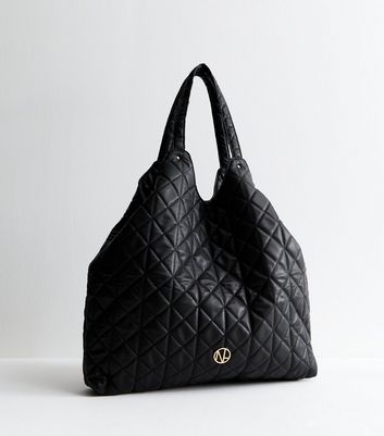 Black Quilted Faux Leather Large Tote Bag | New Look