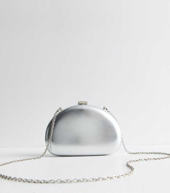 Silver Oval Box Clutch Bag | New Look