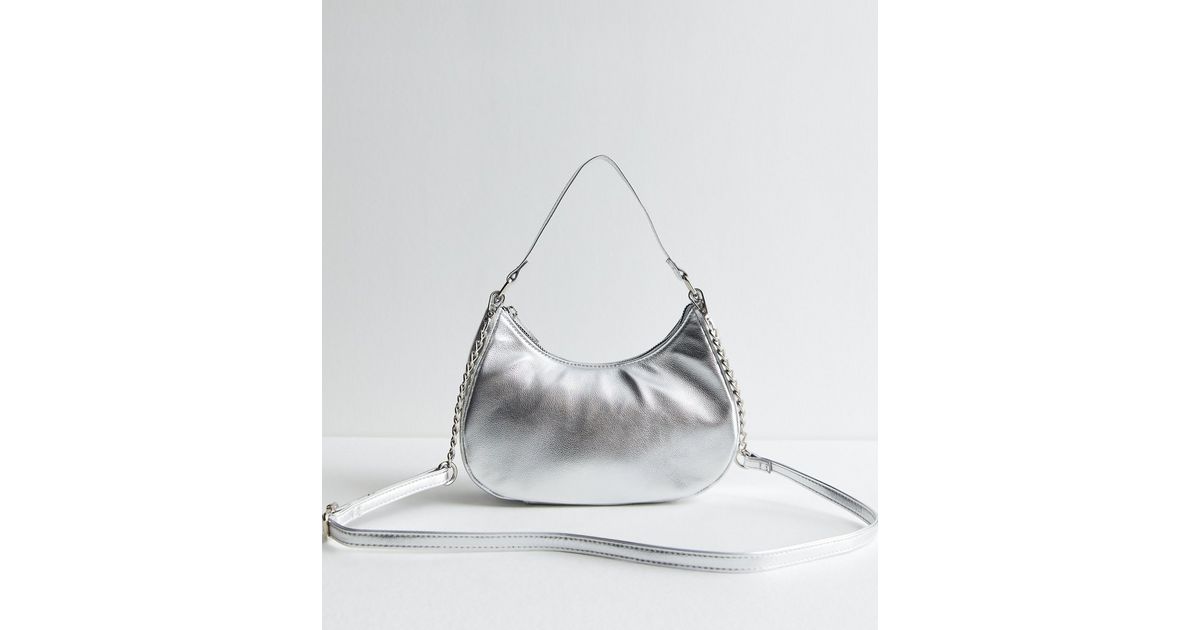 Silver Faux Leather Cross Body Bag | New Look