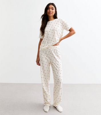 White Cherry Print Cotton Long Pyjama Set | New Look