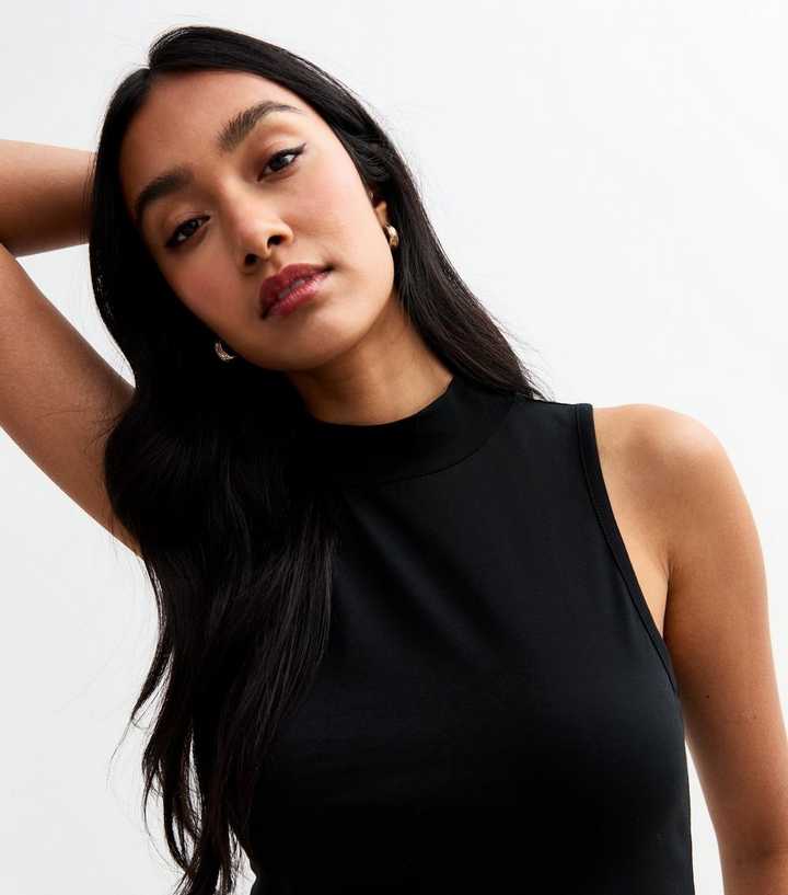 Black Sleeveless High Neck Vest Top | New Look