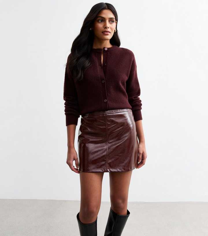 Burgundy Vinyl Faux Leather Micro Mini Skirt | New Look