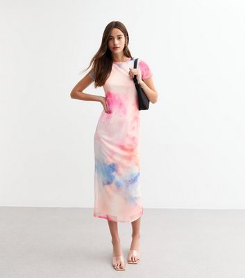 Pink Abstract Print Mesh Midi Dress | New Look