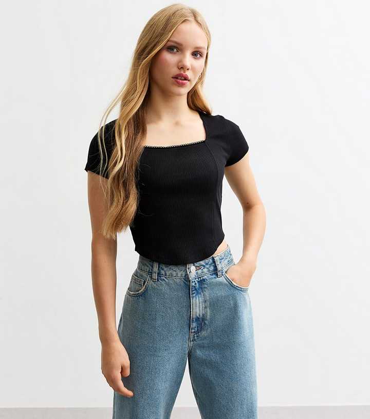 Girls Black Lace Trim Corset Top | New Look