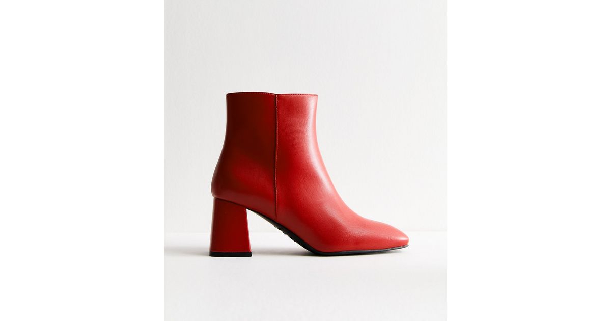 Red Square-Toe Block Heel Ankle Boots | New Look