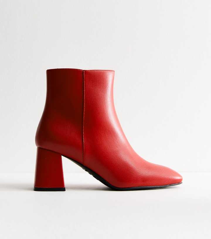Red Square-Toe Block Heel Ankle Boots | New Look
