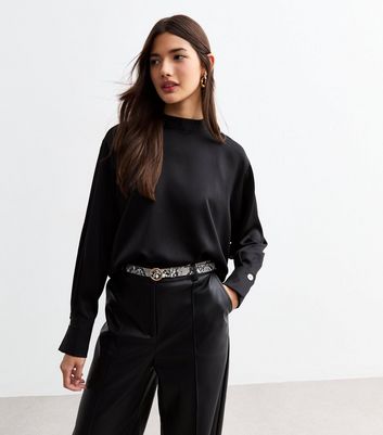 Black High Neck Satin Top | New Look