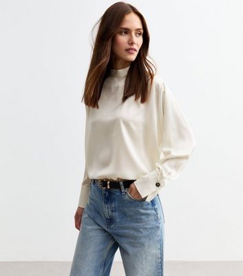 Cream High Neck Satin Top | New Look