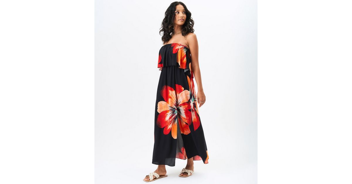 Gini London Black Floral Print Midi Dress | New Look