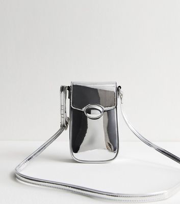 Silver Faux Leather Phone Bag | New Look