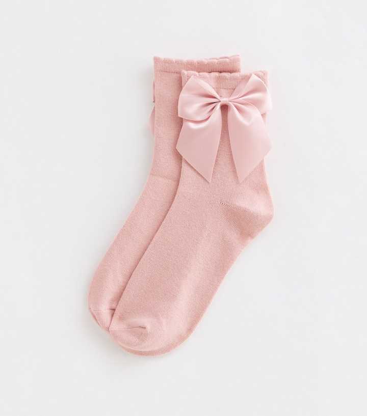 Pink Satin Bow Tube Socks | New Look