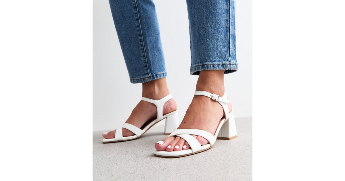 White Crossover Strap Block Heel Sandals | New Look
