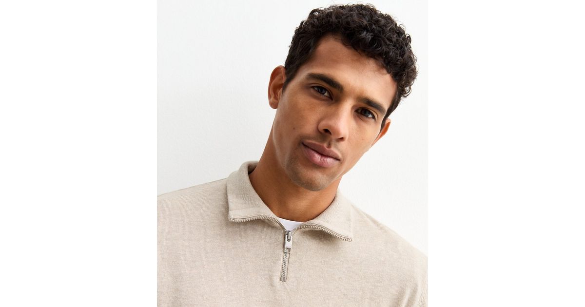 Jack & Jones Cream Slim Quarter Zip Jumper | New Look