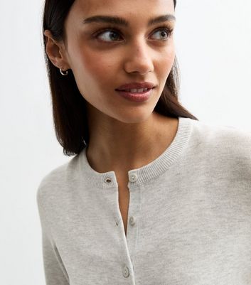 Light Grey Crew Neck Button Up Cardigan | New Look