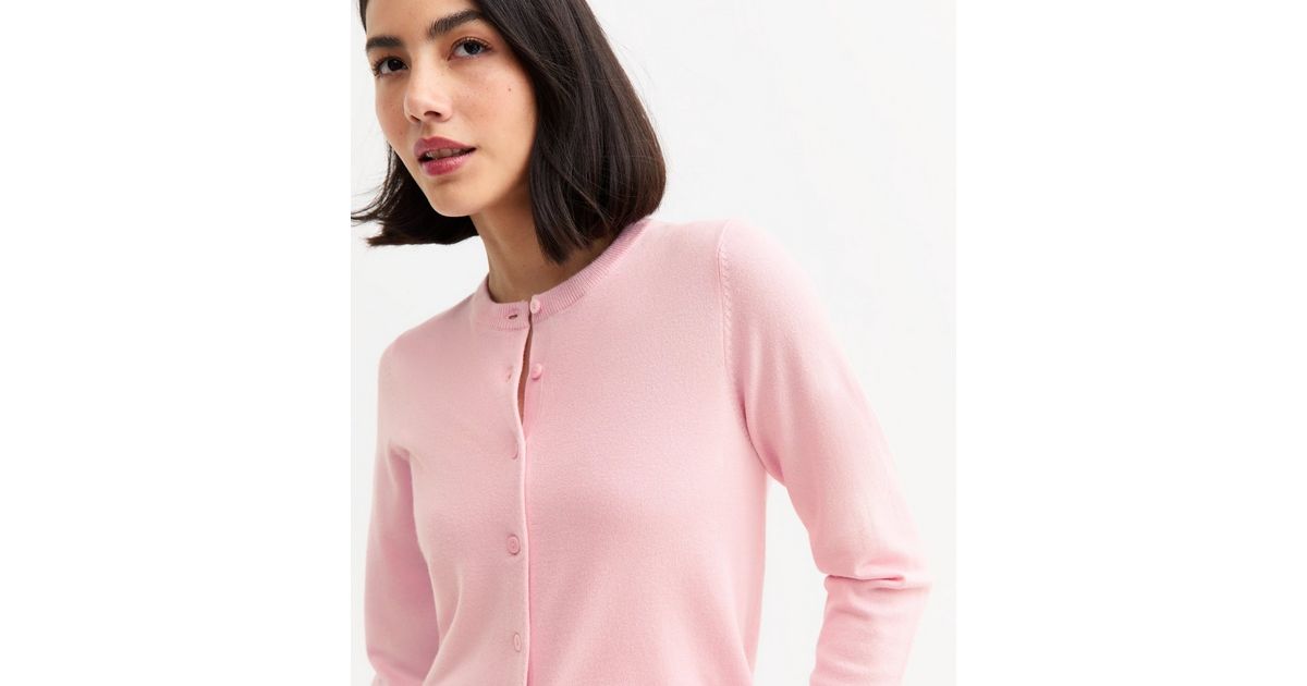 Pink Crew Neck Button Up Cardigan | New Look