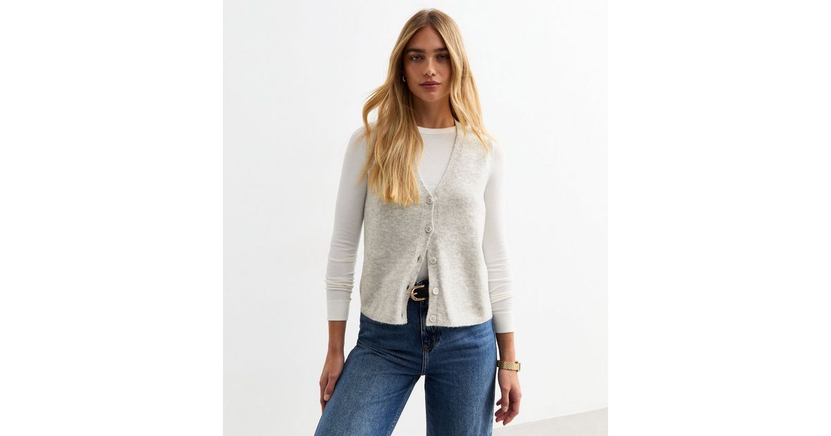 Pale Grey Button Up Vest | New Look
