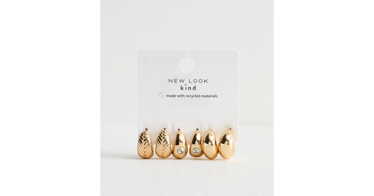 3 Pack Gold Tone Diamanté Hoop Earrings | New Look